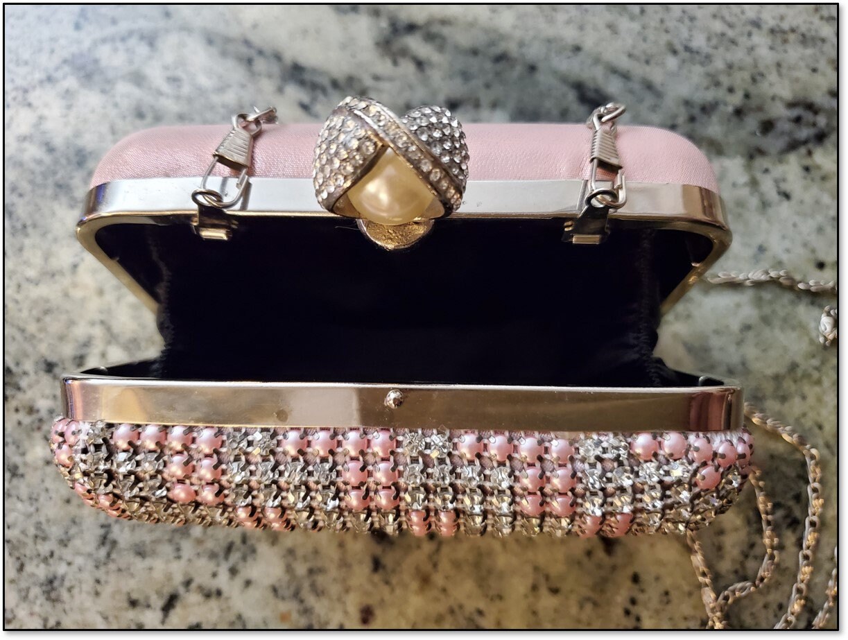 Vintage Pink Pearl-rhinestone Hardcase Clutch for Special Occasions, With 48 Silver Chain, Pearl ...
