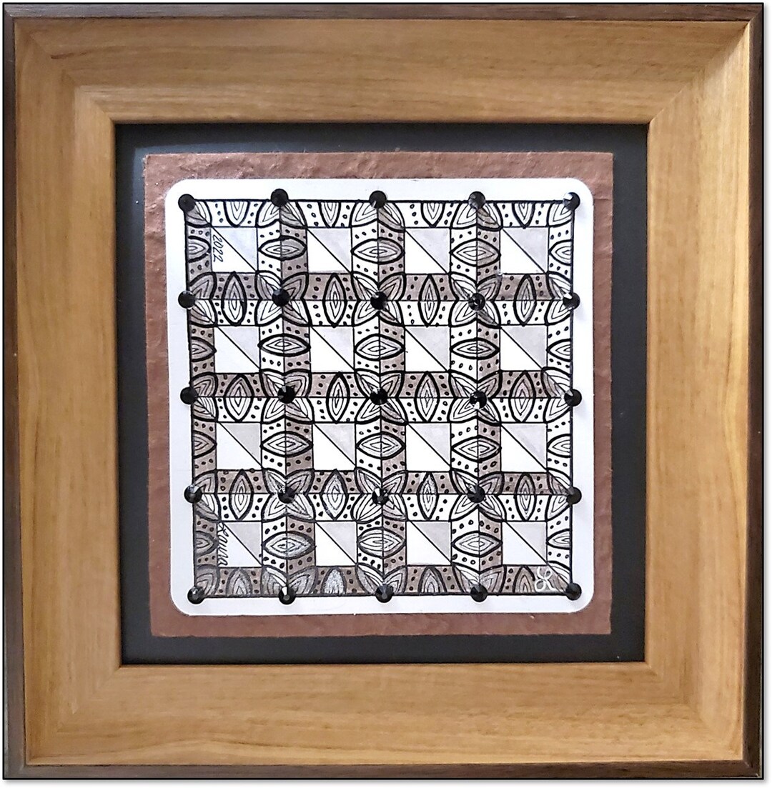 Zentangle-inspired Art (ZIA) Original “A Little Bit Tribal” Mini-painting With Black Crystal ...