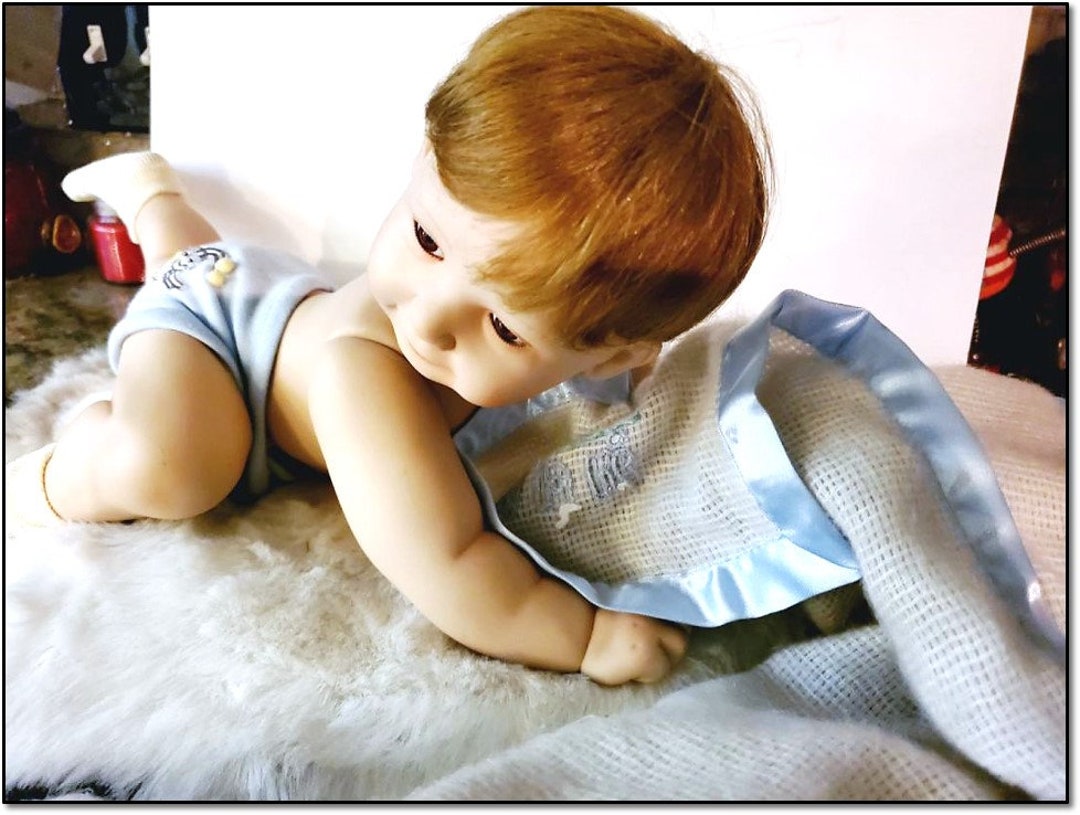 Vintage 1994, “snug as a Bug in a Rug” 19” Porcelain Boy Doll by Ashton-drake Galleries. 30 ...