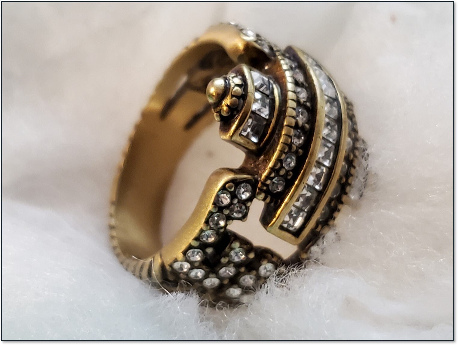 Vintage Heidi Daus Statement Ring, Size 11-3/4. Art Deco-style. Clear Swarovski Crystals in a ...