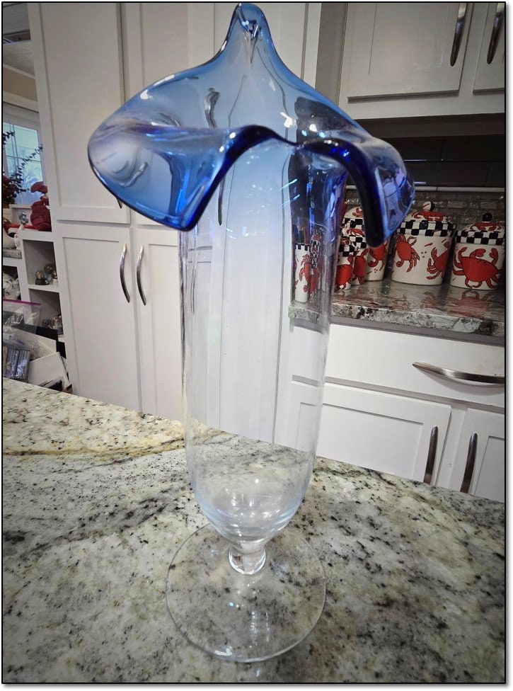 Vintage Cobalt Blue Hand-blown 10 Glass Jack-in-the-pulpit Vase on a ...