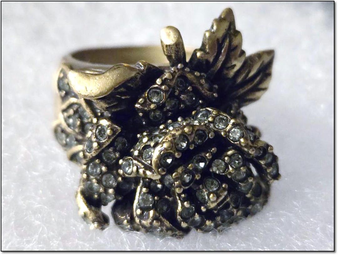 Vintage Heidi Daus Rose Elegance Ring W/clear and Smoky Gray Swarovski ...