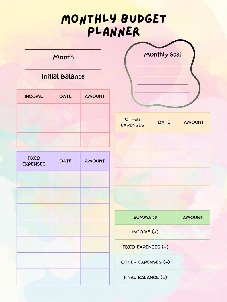 Rainbow Budget Printable - Etsy