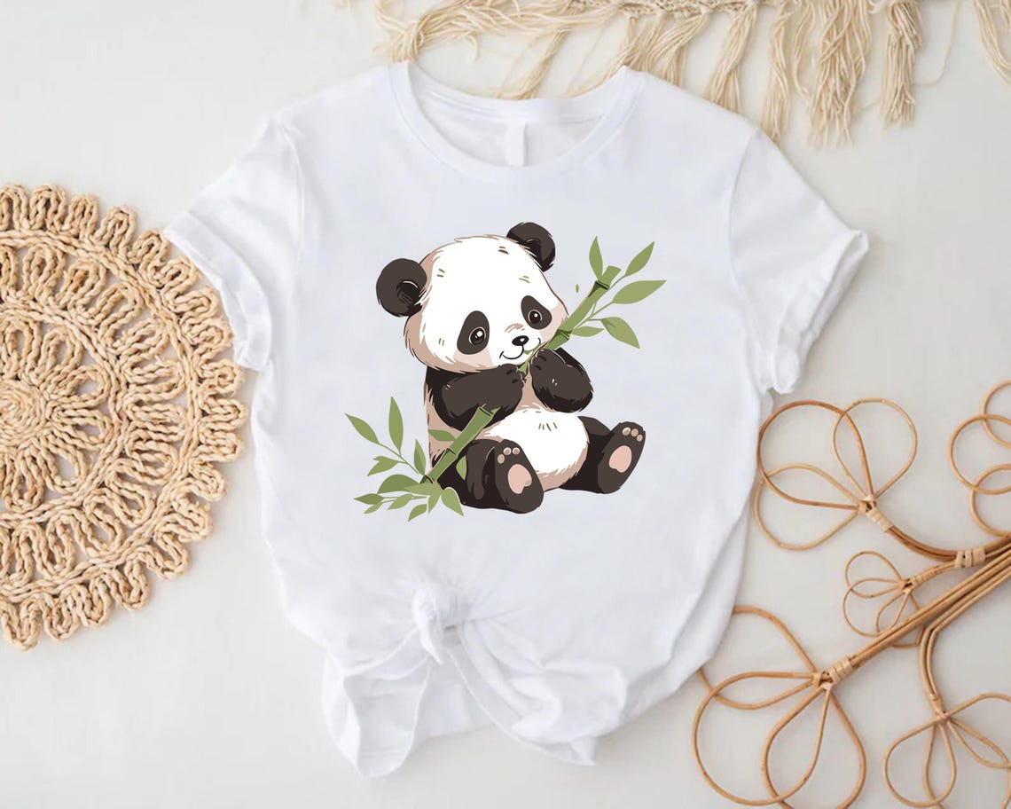 Cute Panda Tshirt, Panda Eating Bamboo Shirt, Girls Panda Shirt, Panda ...