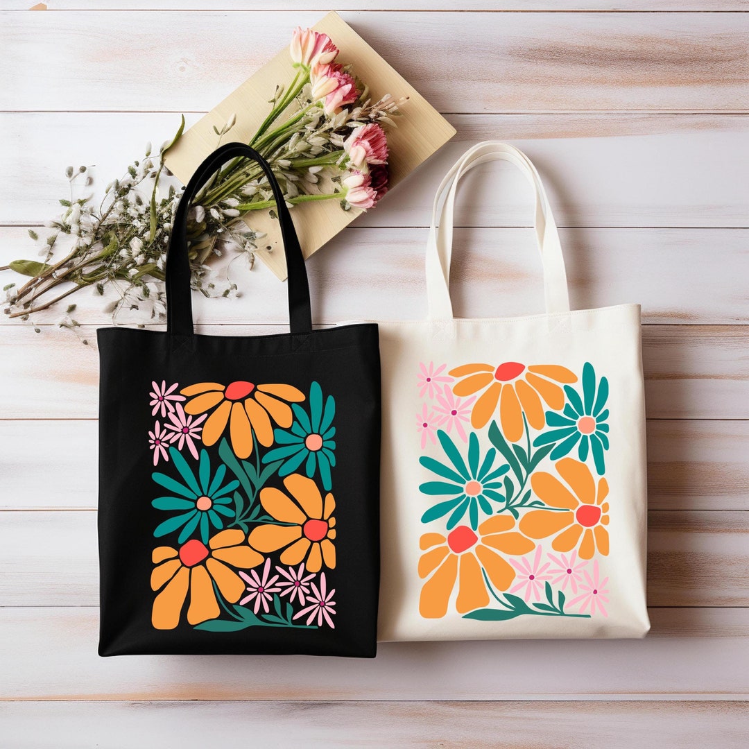 Boho Flower Tote Bag, Abstract Floral Tote Bag, Boho Wild Flower ...