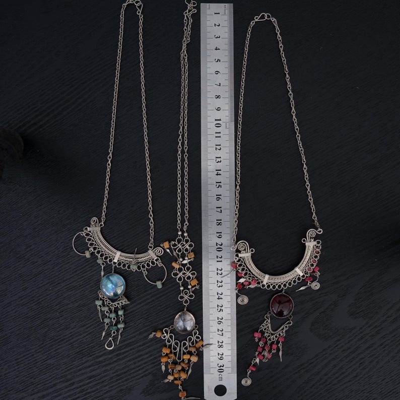 Vintage Inca Revival Necklace: Alpaca Silver, Murano Glass & Gemstone ...