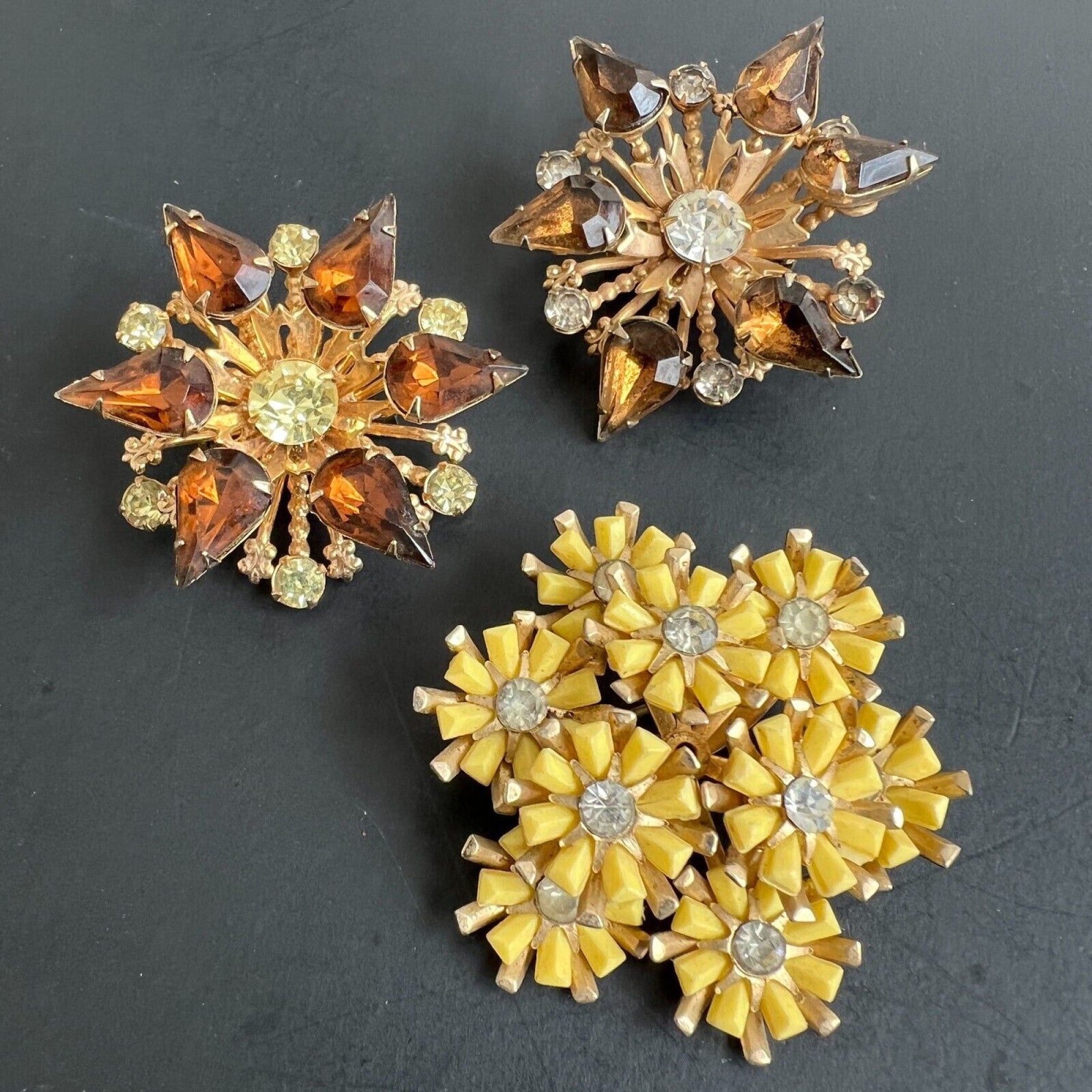 Vintage Amber/rust Coloured Rhinestone Crystal Brooches Pins Orange ...