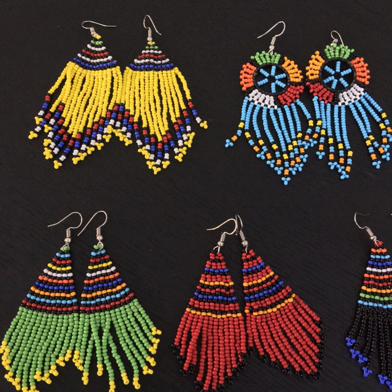 African Beaded Earrings Ethnic Handmade Dangle and Teardrop Hoop ...