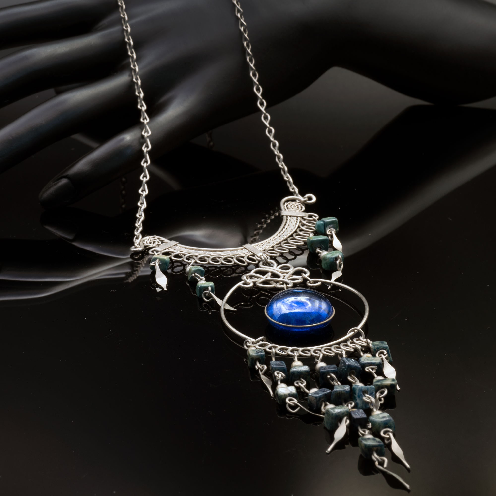 1970s Vintage Peruvian Inca Revival Necklace Alpaca Silver Murano Blue ...