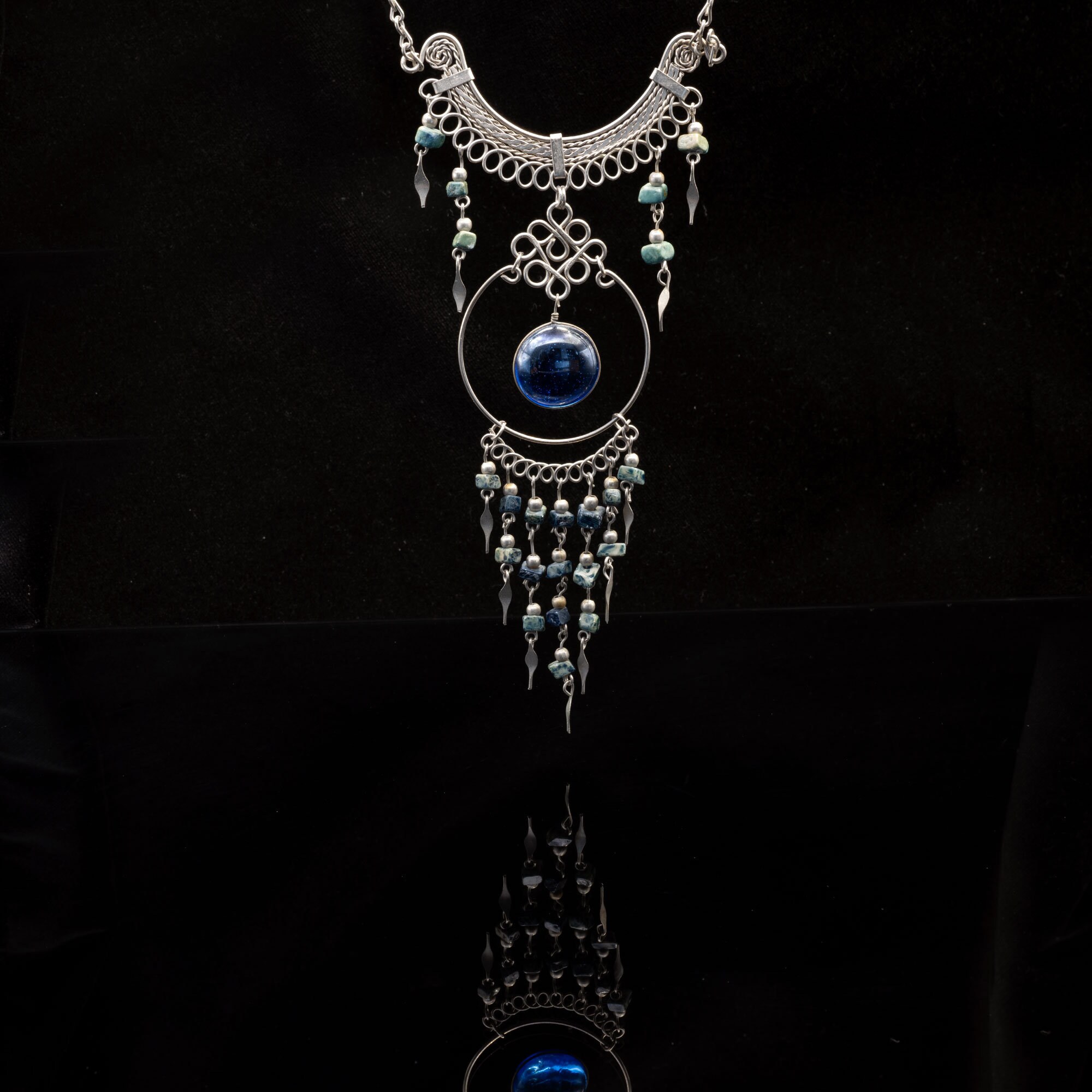 1970s Vintage Peruvian Inca Revival Necklace Alpaca Silver Murano Blue ...