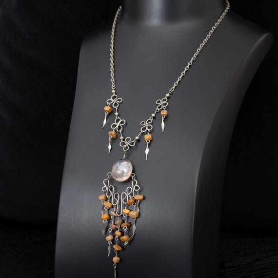 Vintage Inca Revival Necklace: Alpaca Silver, Murano … - Gem