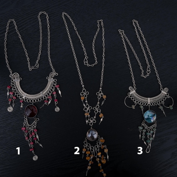 Vintage Inca Revival Necklace: Alpaca Silver, Murano … - Gem