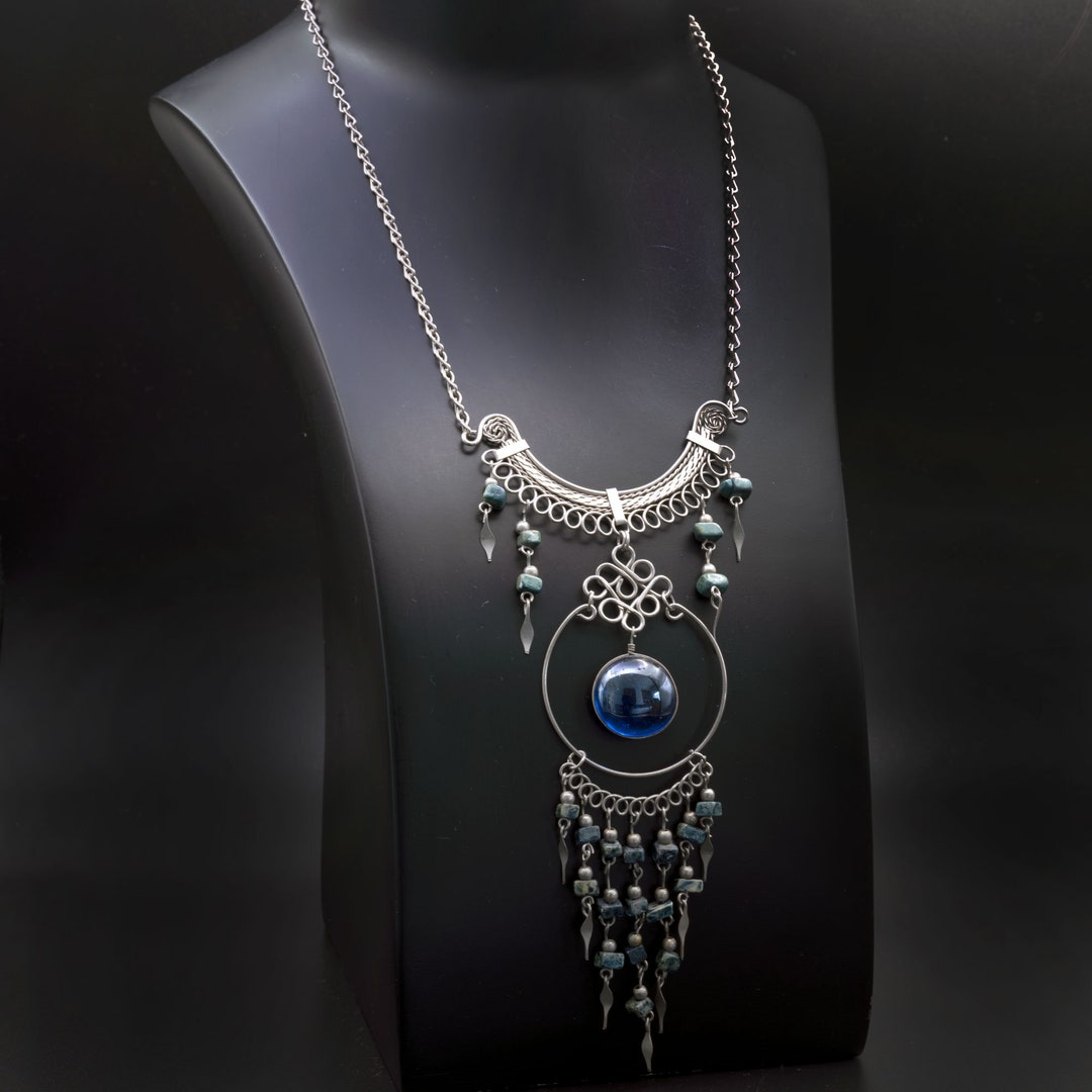1970s Vintage Peruvian Inca Revival Necklace Alpaca Silver Murano Blue ...