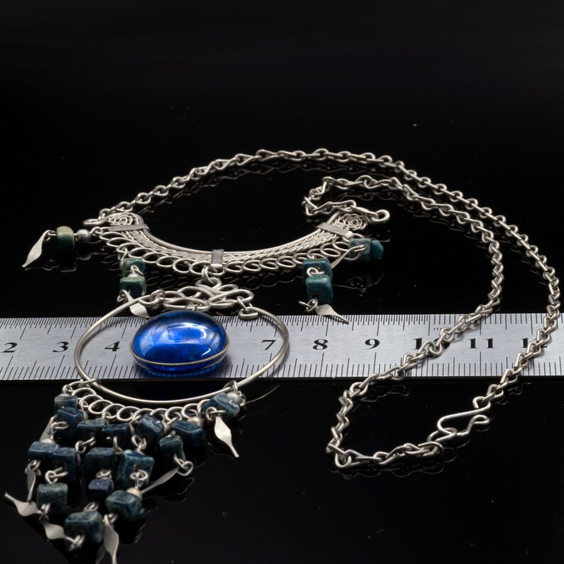 1970s Vintage Peruvian Inca Revival Necklace Alpaca Silver Murano Blue ...