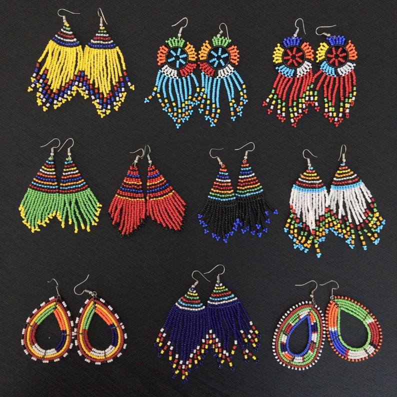African Beaded Earrings Ethnic Handmade Dangle and Teardrop Hoop ...
