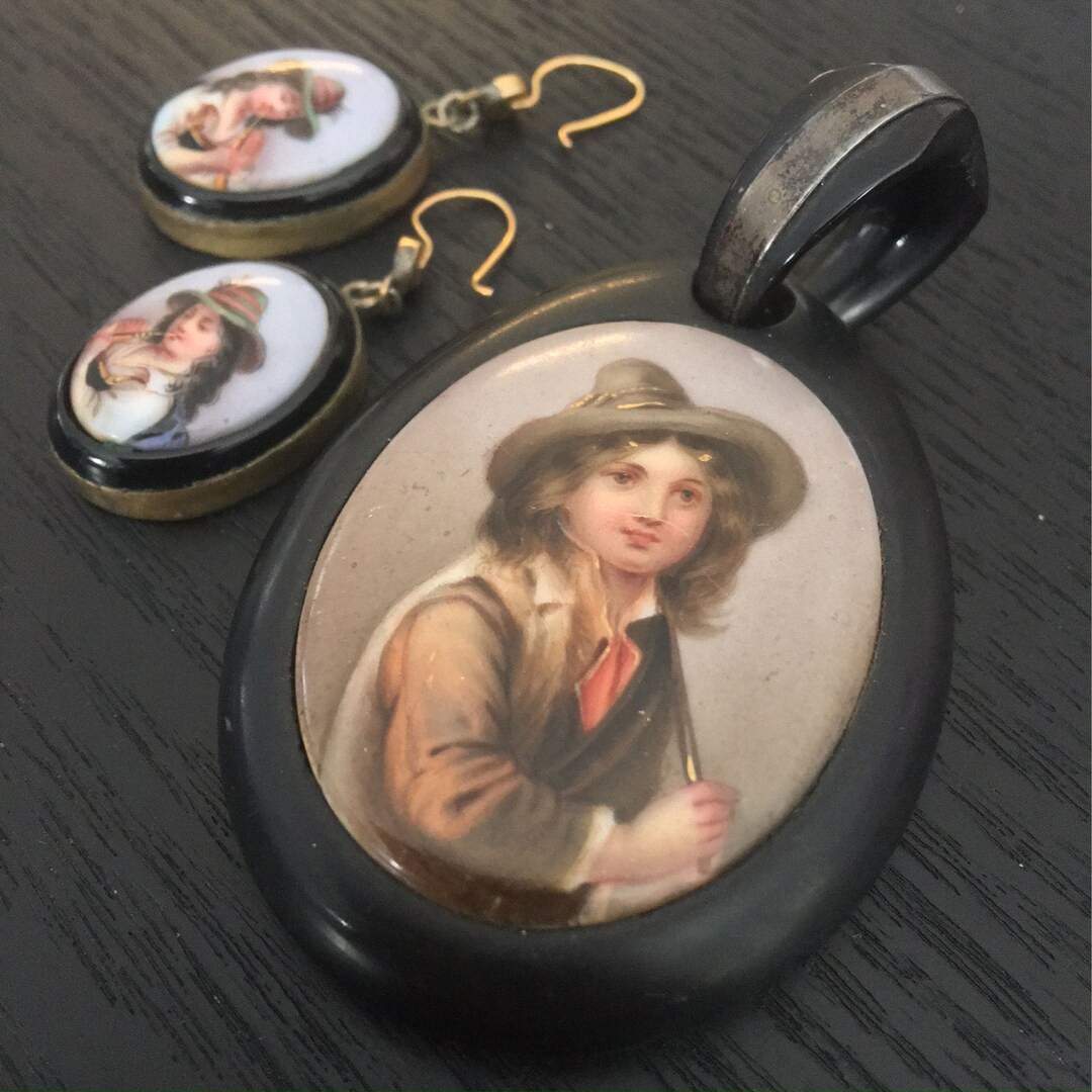 Victorian Antique Whitby Jet Pendant and Earring Set Mourning Jewellery ...