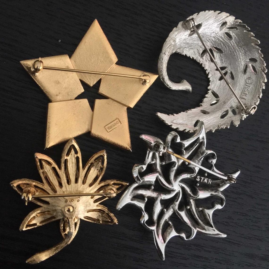 Vintage Modernist Brooch Pins Scarf Clip Studio Crown Trifari, BSK ...