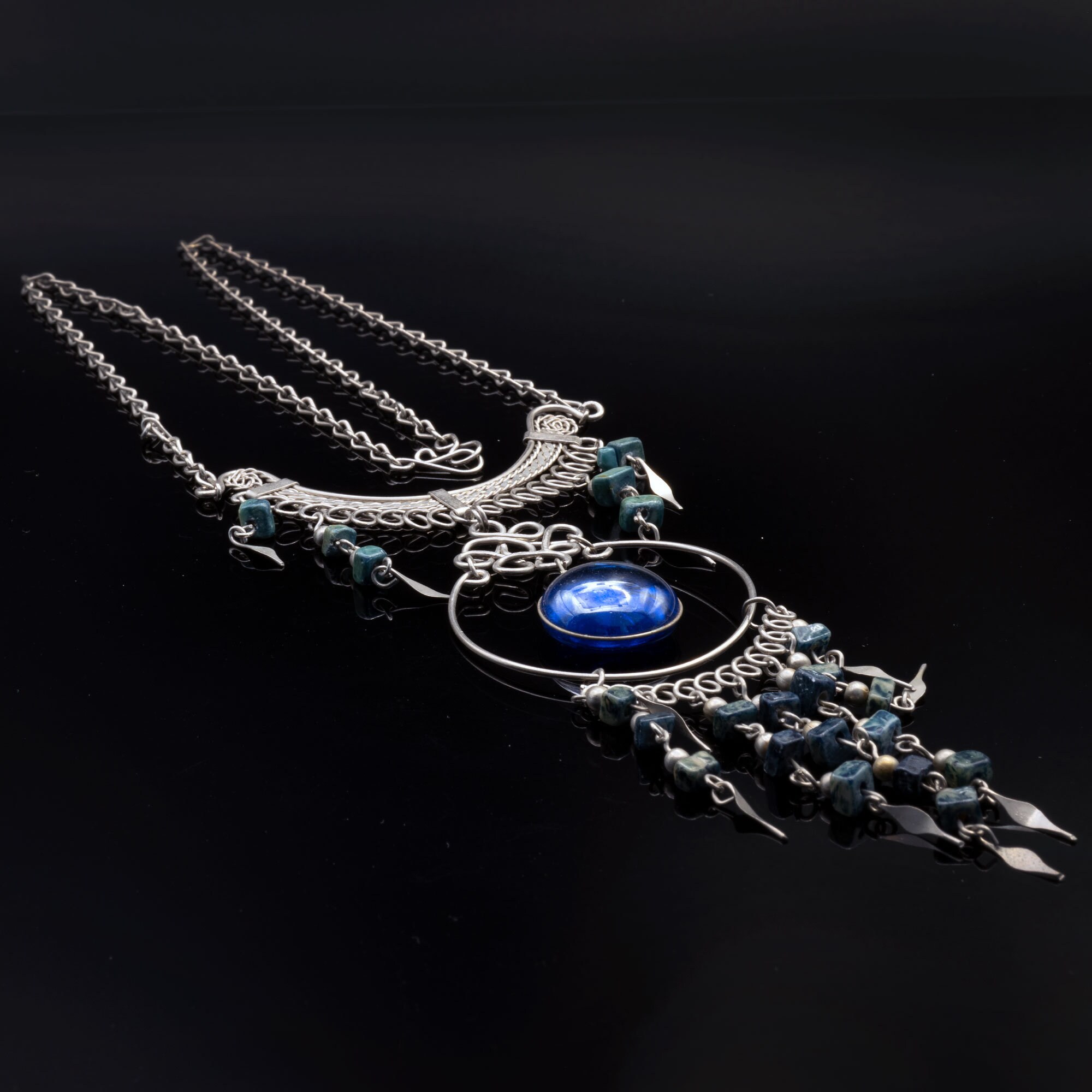 1970s Vintage Peruvian Inca Revival Necklace Alpaca Silver Murano Blue ...