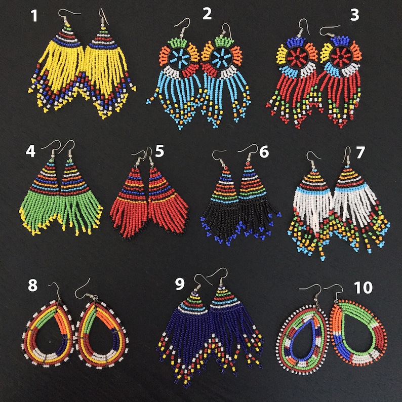 African Beaded Earrings Ethnic Handmade Dangle and Teardrop Hoop ...