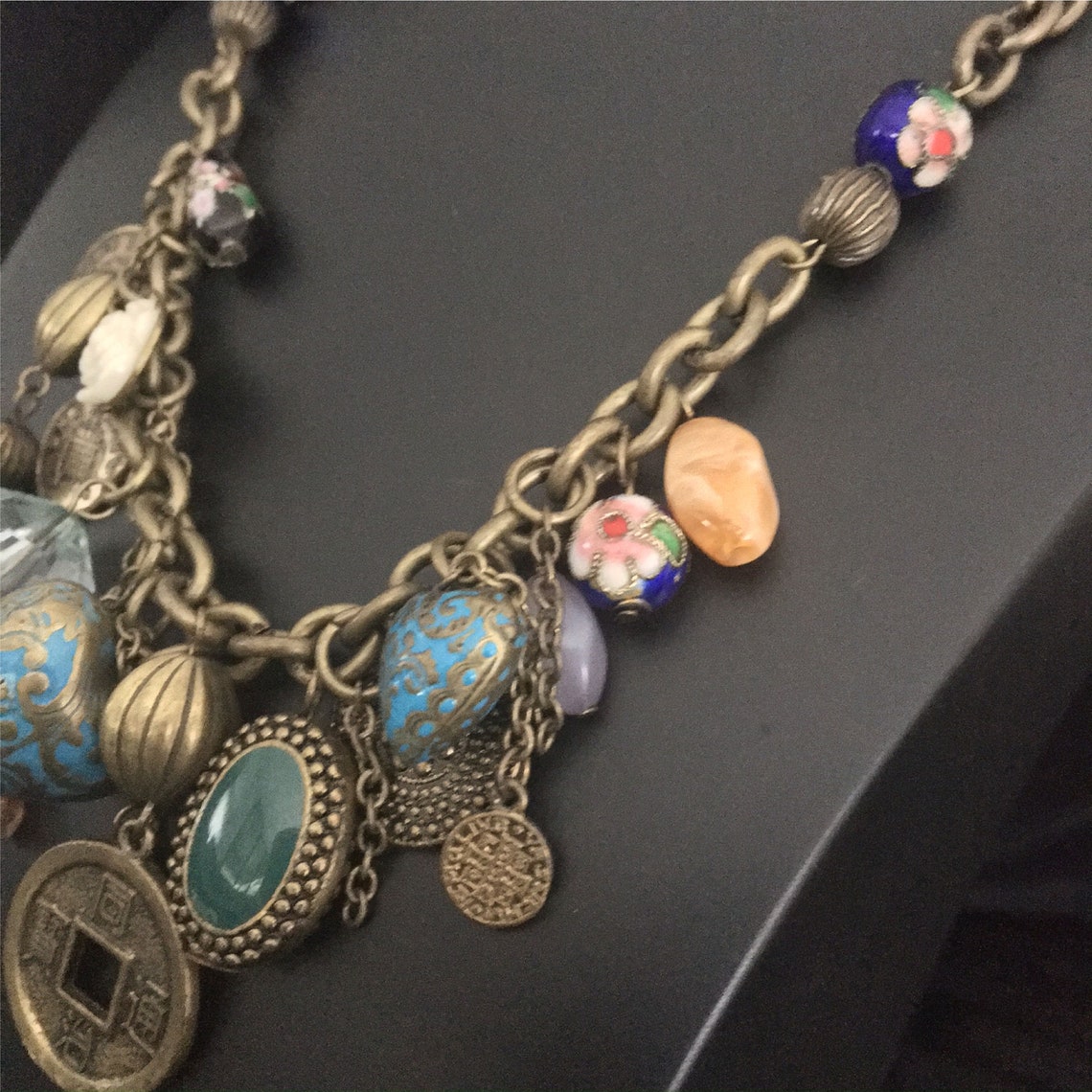 Vintage Chinese Lucky Charm Coin Necklace With Cloisonne Beads, Coin ...