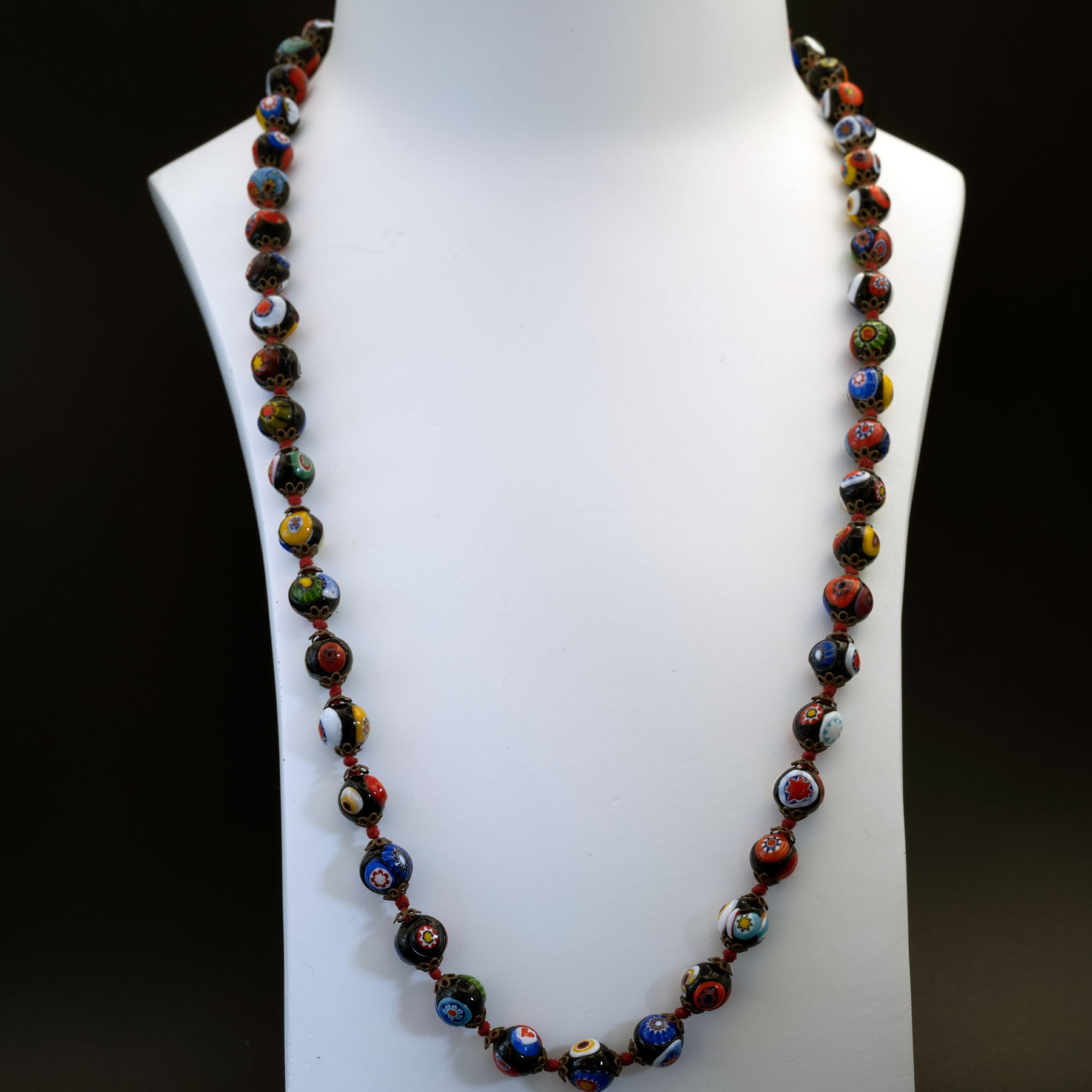 Vintage Murano Millefiori Glass Bead Venetian Necklaces Italy Multi ...