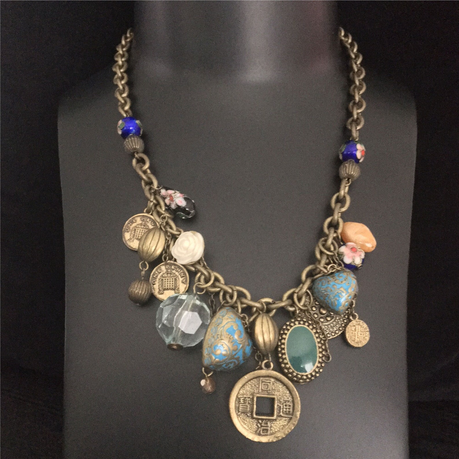 Vintage Chinese Lucky Charm Coin Necklace With Cloisonne Beads, Coin ...