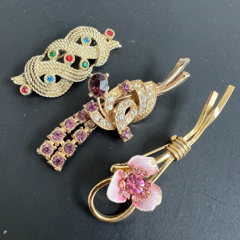 Vintage Amber/rust Coloured Rhinestone Crystal Brooches Pins Orange ...