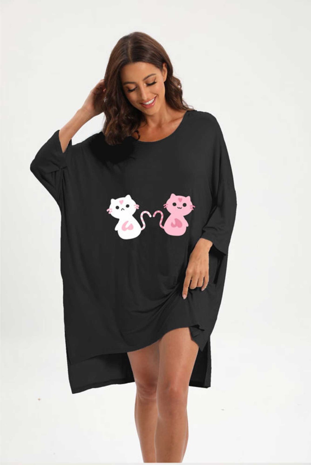 Bamboo Black Sleep Tee Women's Sleep T Shirt Dango Cats Goodnight Bears ...