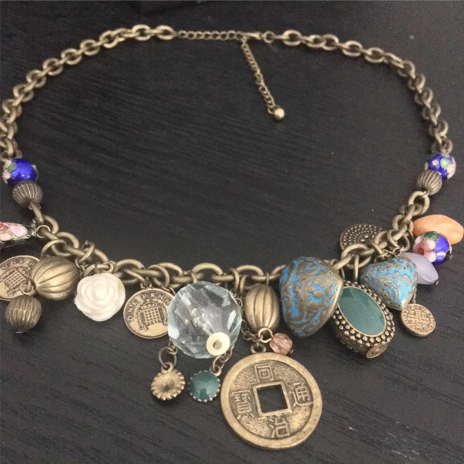 Vintage Chinese Lucky Charm Coin Necklace With Cloisonne Beads, Coin ...