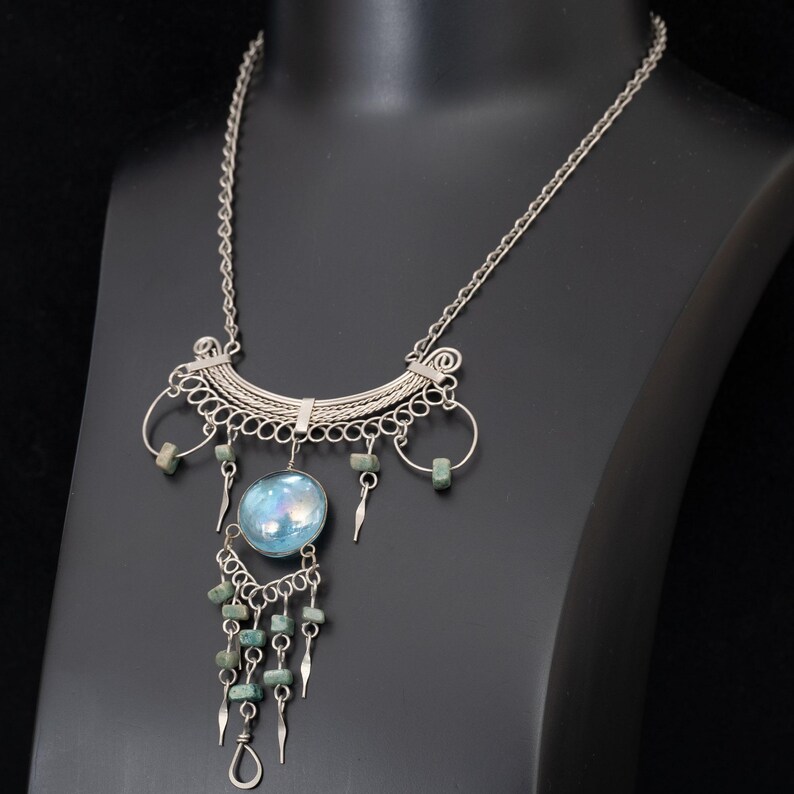 1970s Vintage Peruvian Inca Revival Necklace With Alpaca Silver Murano ...