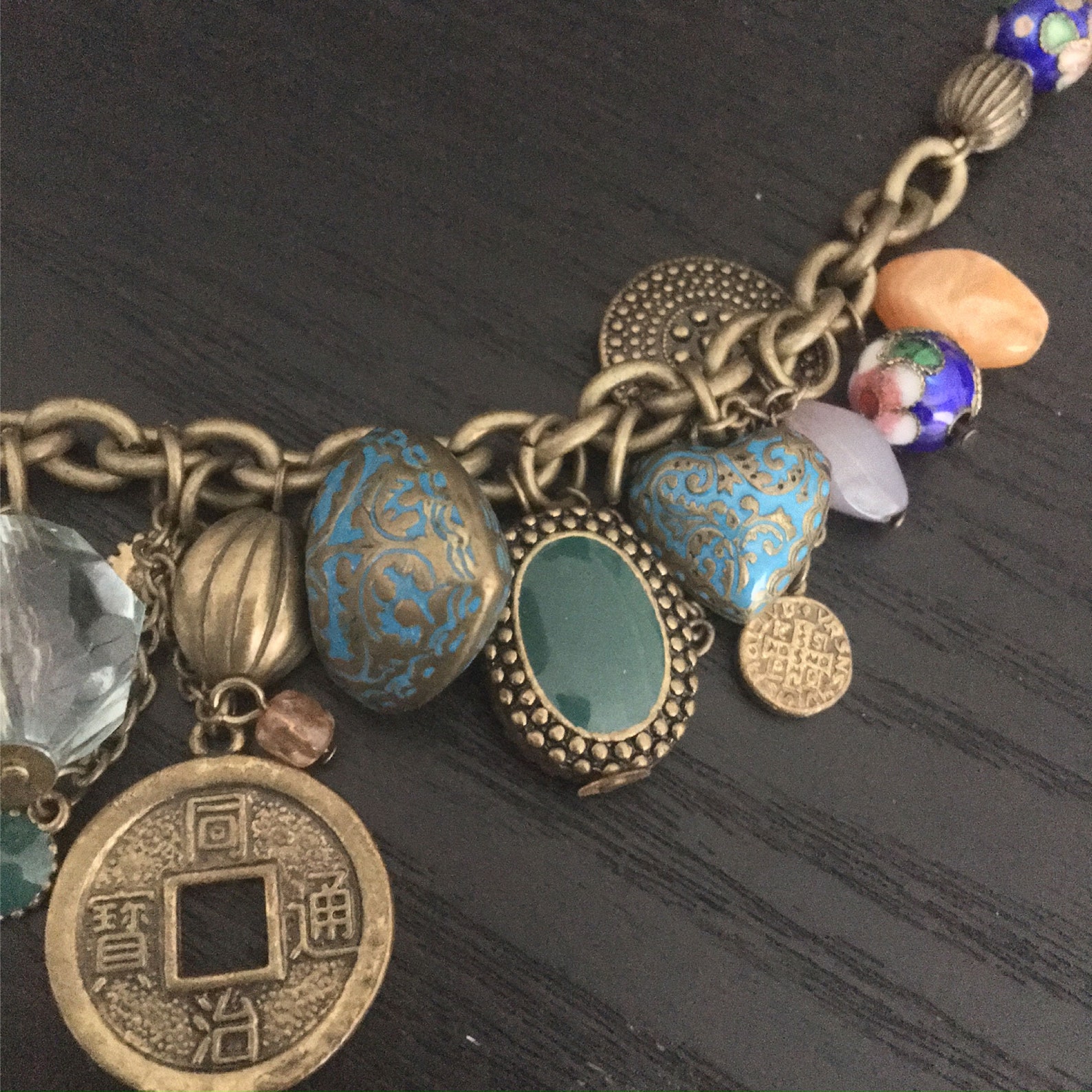 Vintage Chinese Lucky Charm Coin Necklace With Cloisonne Beads, Coin ...