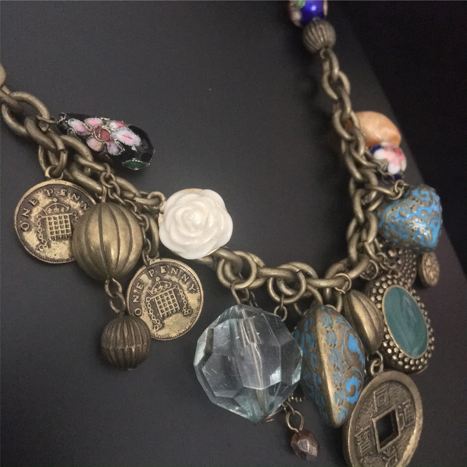 Vintage Chinese Lucky Charm Coin Necklace With Cloisonne Beads, Coin ...