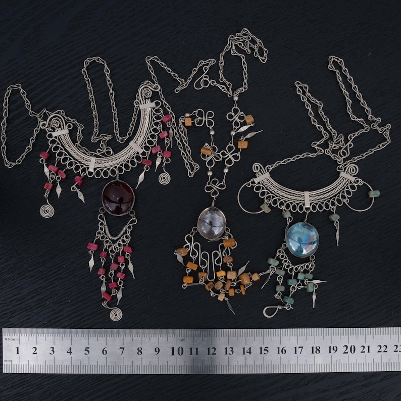 Vintage Inca Revival Necklace: Alpaca Silver, Murano Glass & Gemstone ...