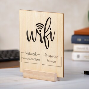 Wood Wifi Sign W/ Maple Wood Stand (design 1) - Freestanding Tabletop ...