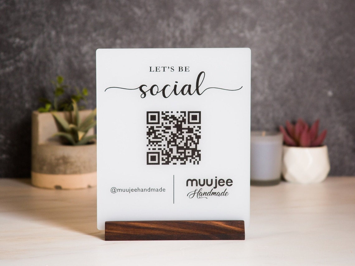 QR Code Social Media Sign W/ Wood Stand 6.5 X 7.75 Logo Optional ...