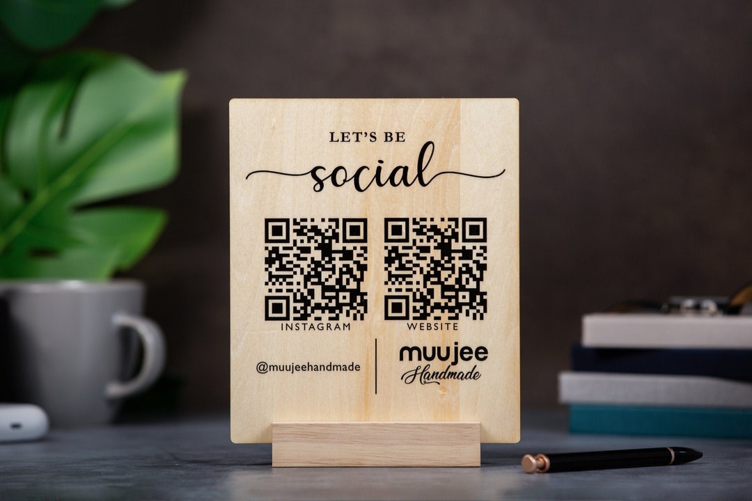 Maple QR Code Social Media Sign W/ Maple Wood Stand Business Logo ...