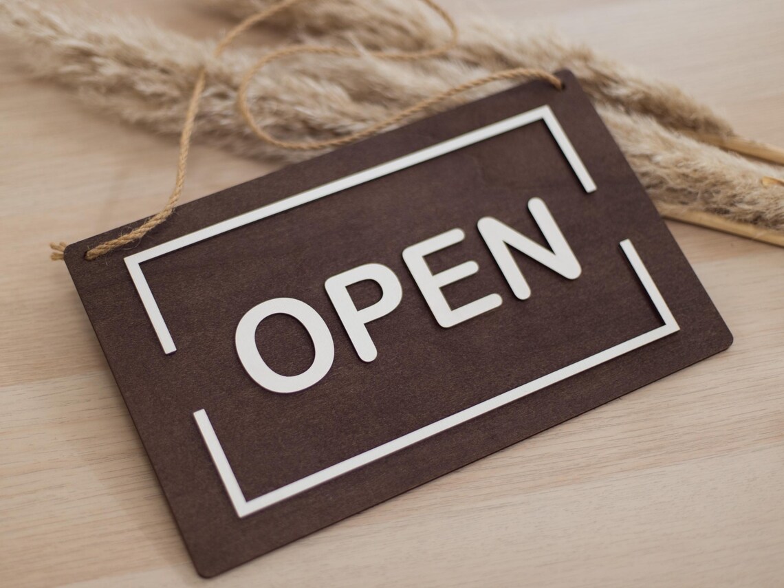 Open Closed Wood Hanging Sign (design 1) - Double Sided Business Sign ...