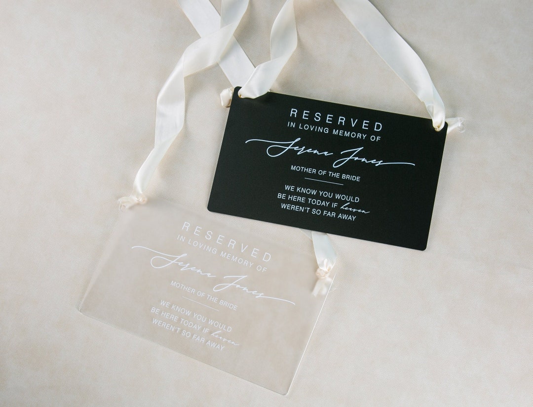 Reserved Hanging Acrylic Sign With Ribbon Black or Frosted 11.5x7 Sign ...