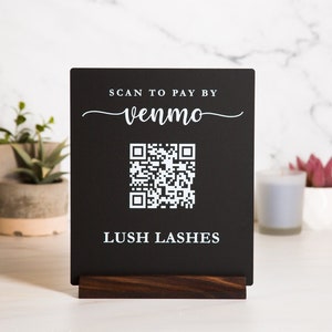 QR Code Scan to Pay W/ Wood Stand - Scannable Acrylic Sign to Pay Venmo ...