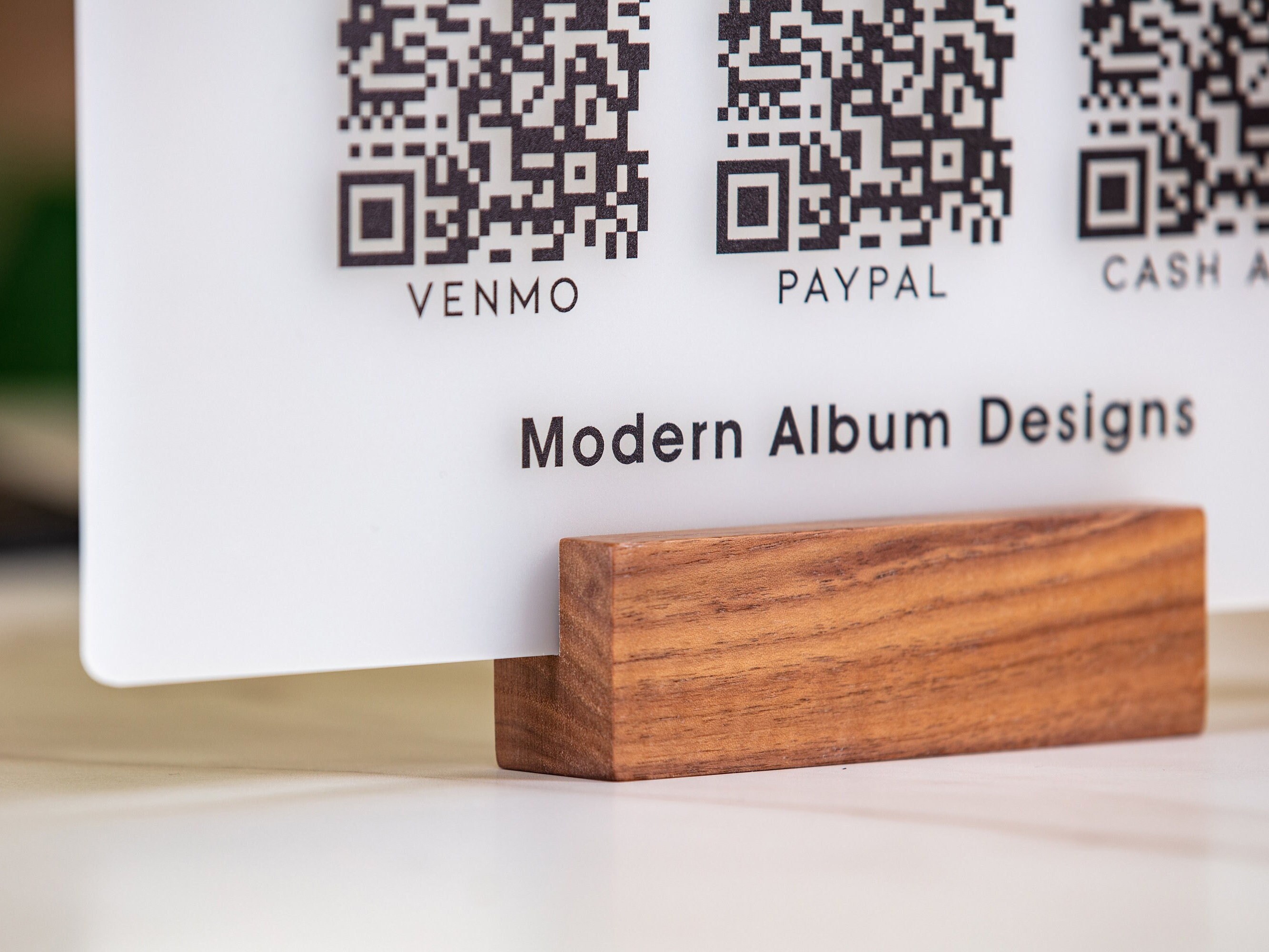 3 QR Codes Scan to Pay W/ Wood Stand 11.5x7 Scannable Acrylic Desk ...