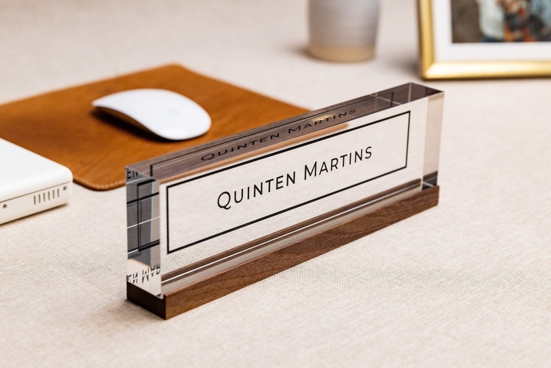 Personalized Acrylic Name Block W/ Wooden Base design 4 Minimal ...