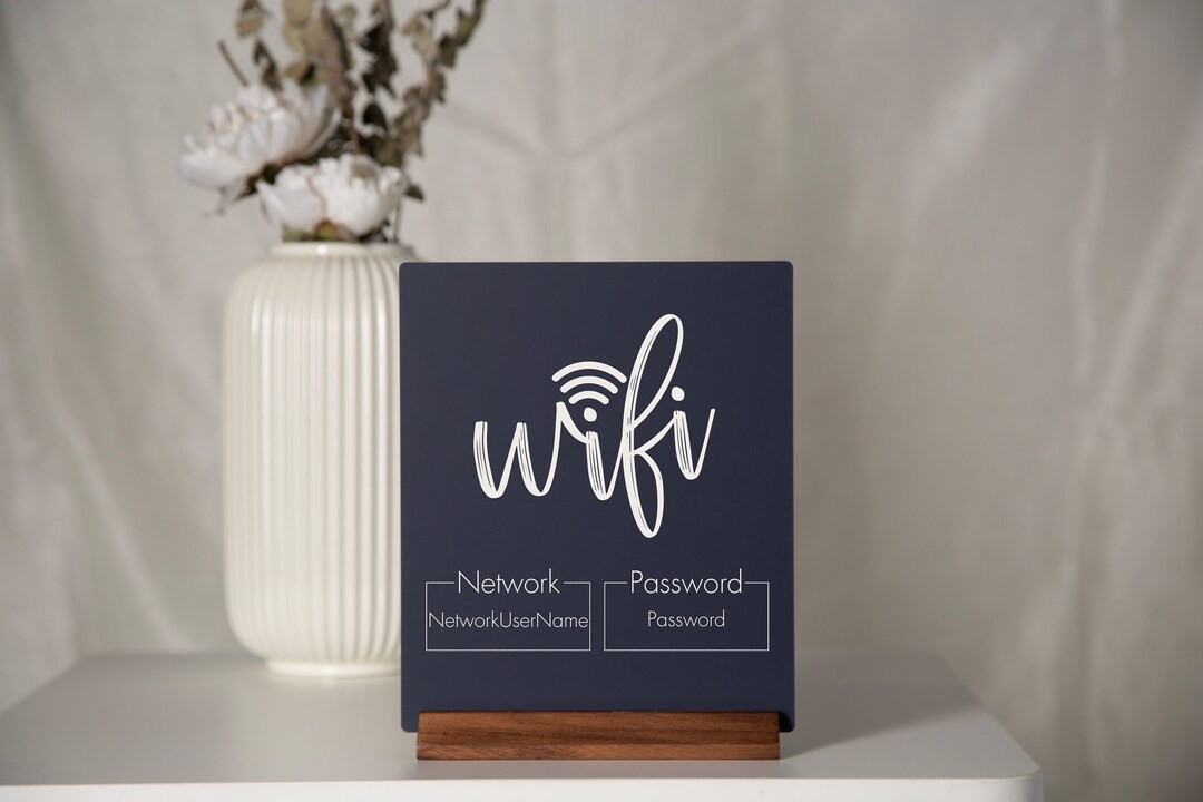 Wifi Password Acrylic Sign W/ Wood Base 6.5 X 7.75 Standing Table Sign ...