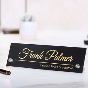 Standing Black Acrylic Name Plate gold Text Executive Desk CEO Sign ...