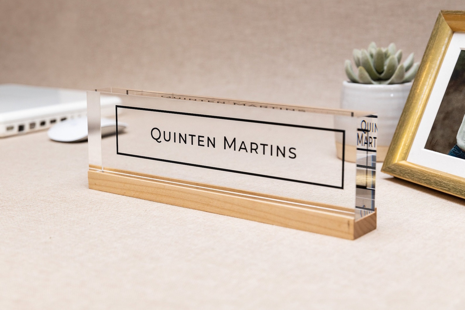 Personalized Acrylic Name Block W/ Wooden Base design 4 Minimal ...