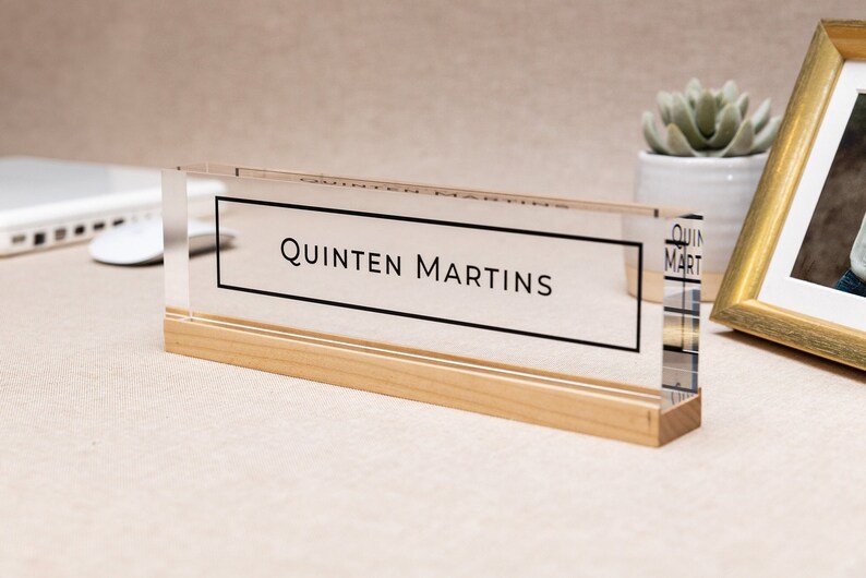 Personalized Acrylic Name Block W/ Wooden Base design 4 Minimal ...