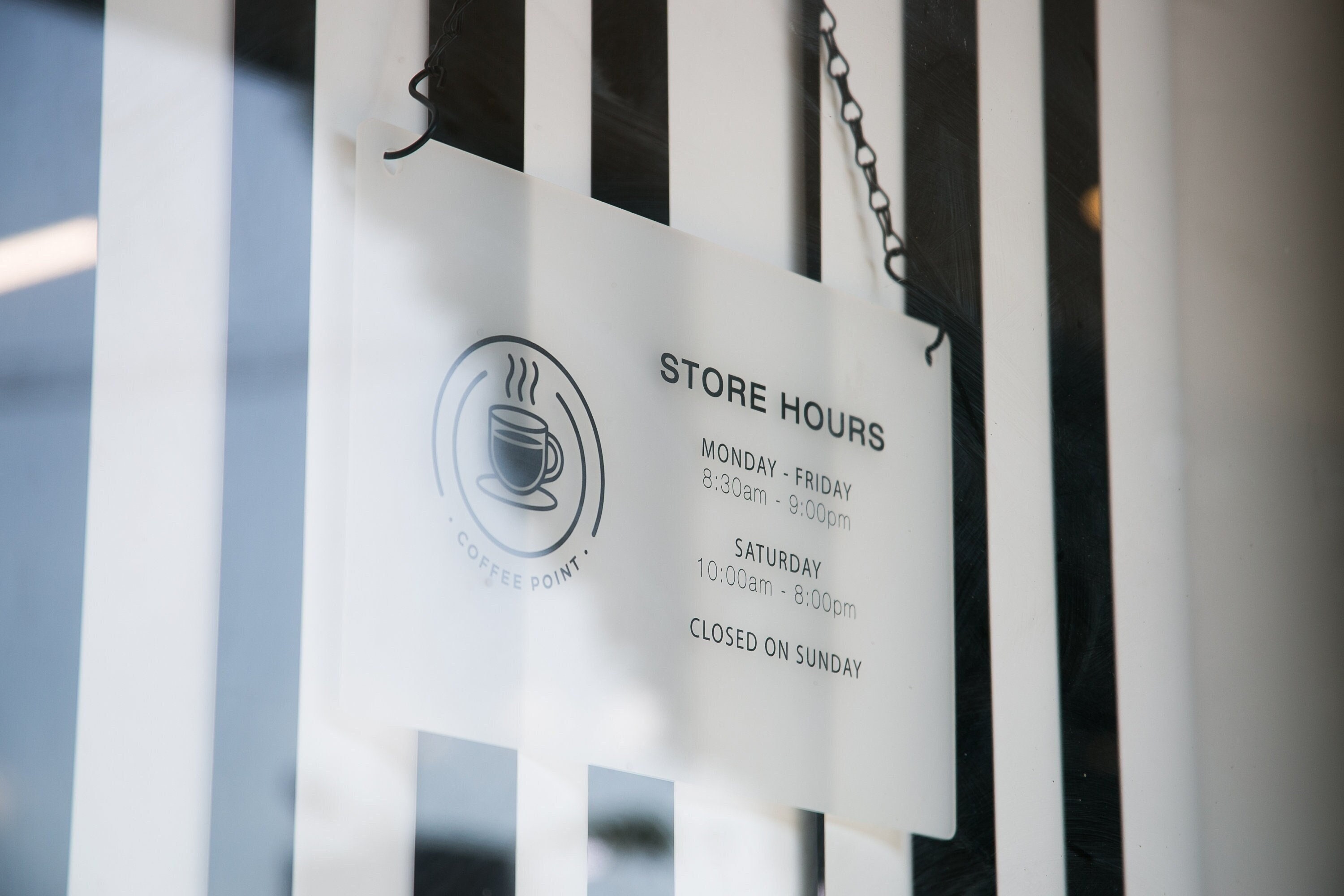 Store Hours W/ Logo Acrylic Sign & Black Hanging Chain 11.5x7 Custom ...