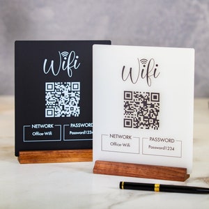 QR Code Wifi Acrylic Sign W/ Wood Base - 6.5 X 7.75" Table Sign for ...