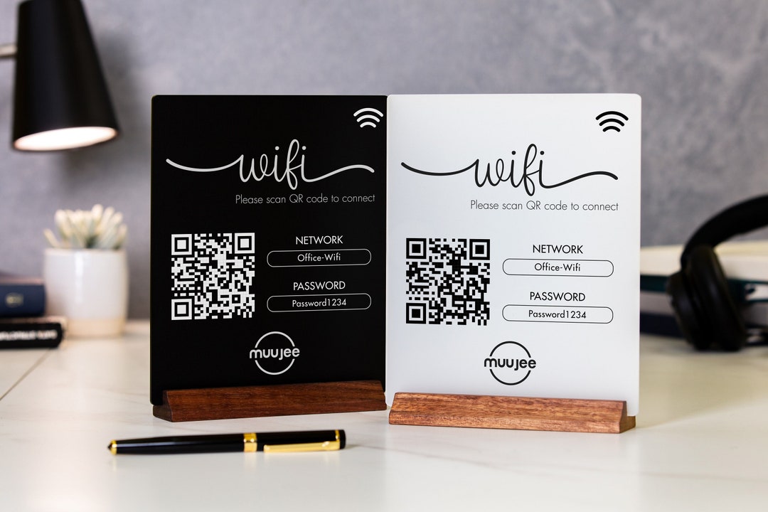 QR Code Logo Wifi Acrylic Sign W/ Wood Base 6x7.75 - Etsy