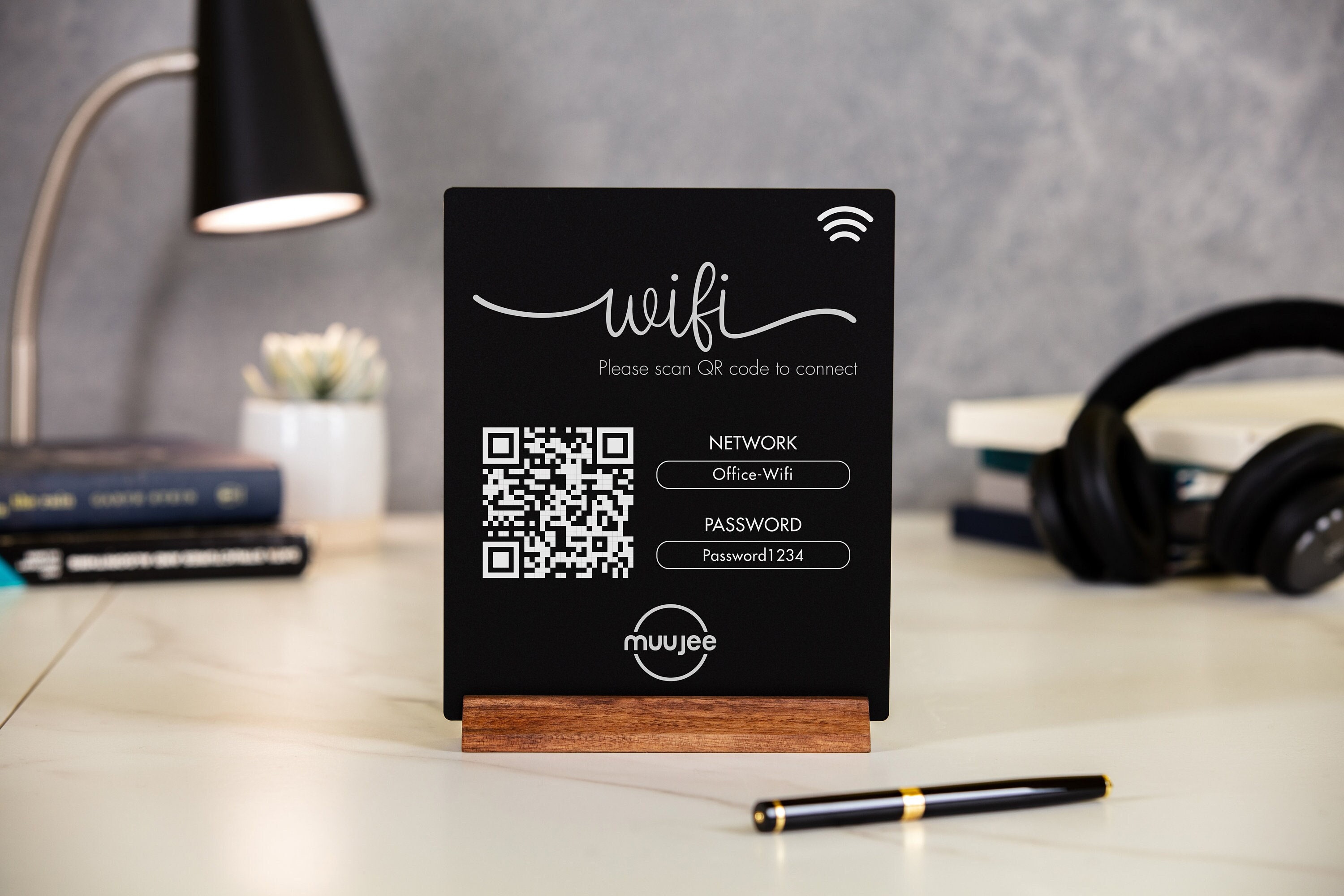 QR Code Logo Wifi Acrylic Sign W/ Wood Base 6x7.75 - Etsy