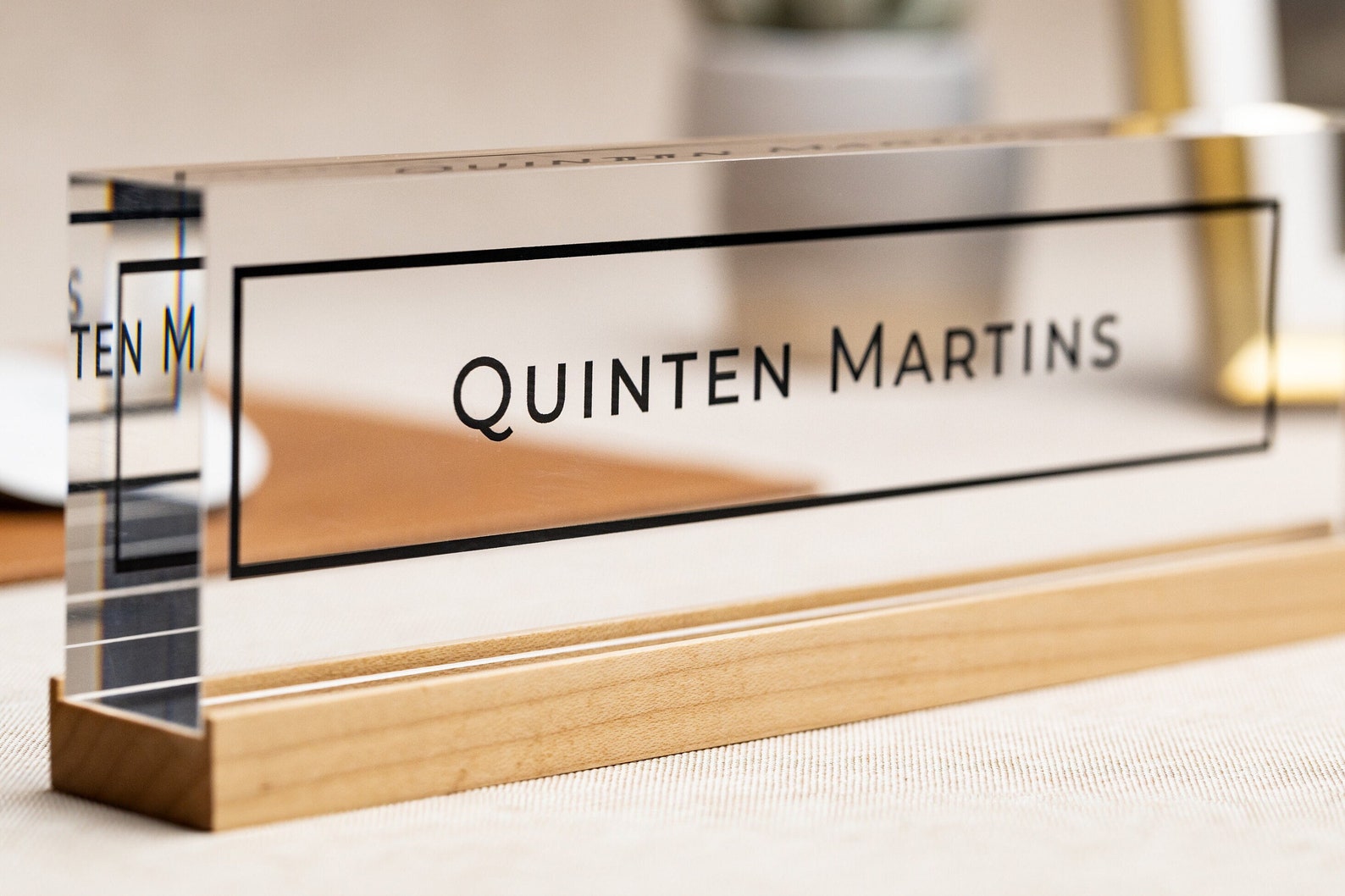 Personalized Acrylic Name Block W/ Wooden Base design 4 Minimal ...